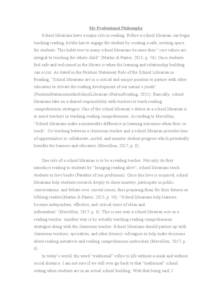 My Professional Philosophy | PDF | Teachers | Librarian
