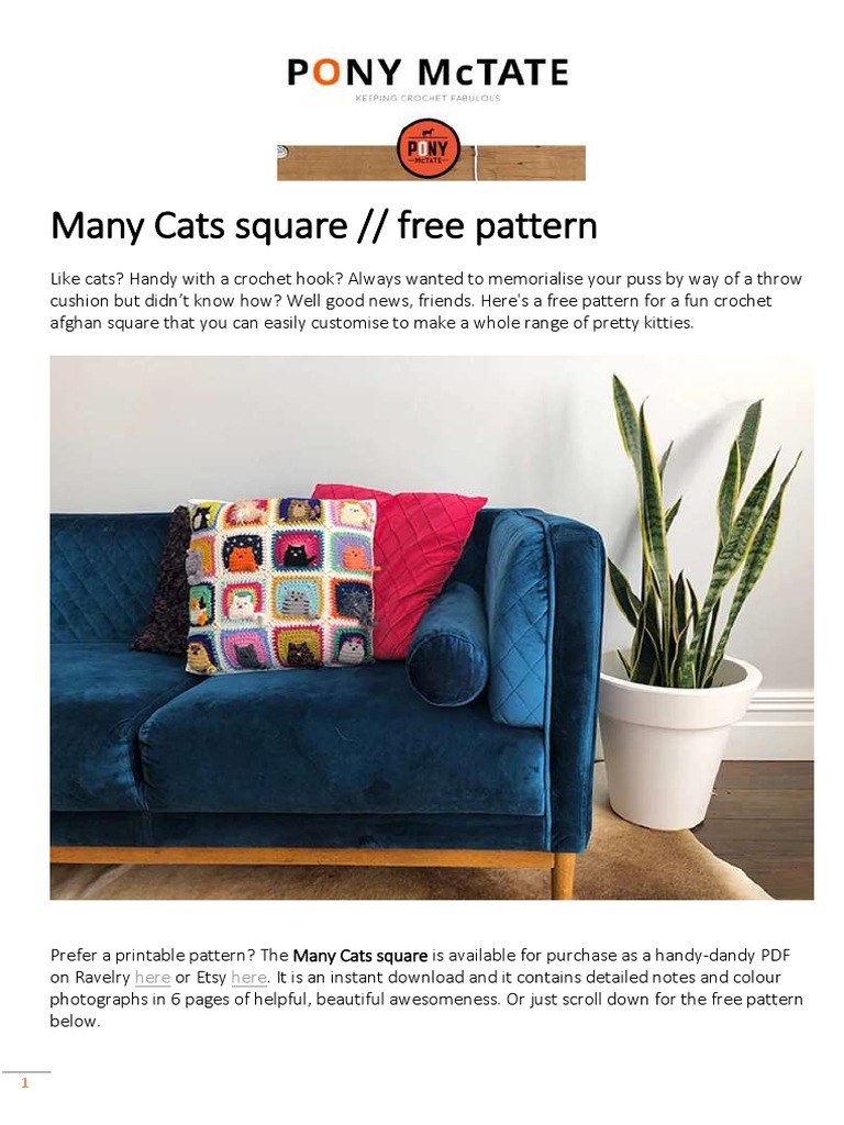 Many Cats Square // Free Pattern: Here Here | PDF | Crochet | Embroidery