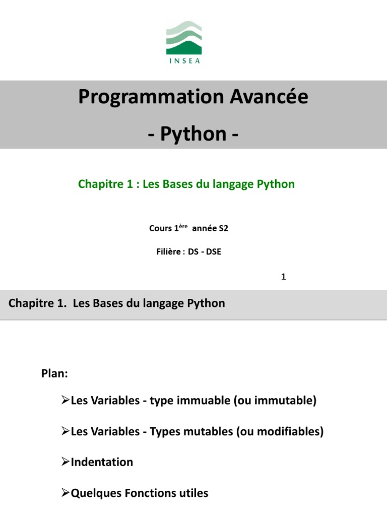 Bases du langage Python | PDF | Variable (informatique) | Python ...