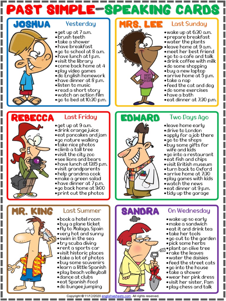 Past Simple Esl Printable Speaking Activity Cards Worksheet | PDF ...