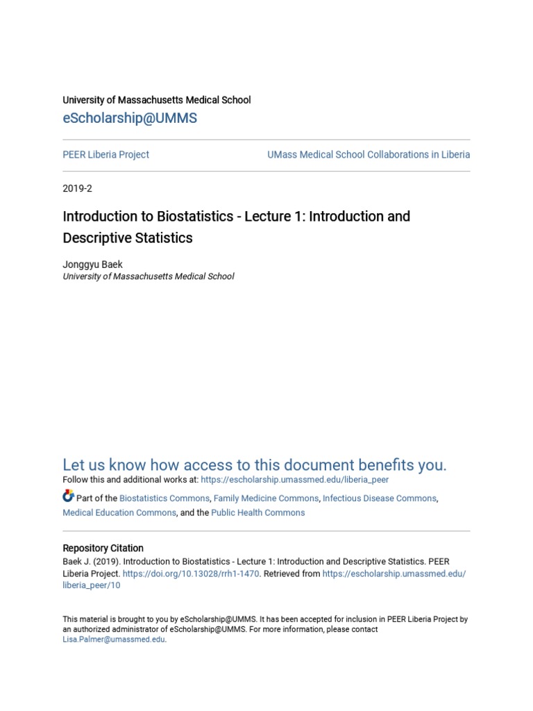 Introduction To Biostatistics Lecture 1 Introduction And Descr Pdf Statistics 7074