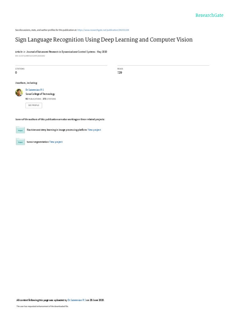 Sign Language Recognition Using Deep Learning and Computer Vision | PDF ...