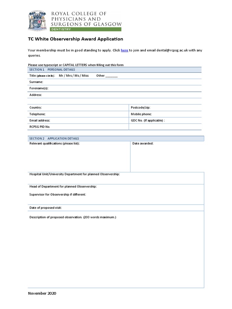 T C White Observership Award Application Form | PDF | Government | Justice