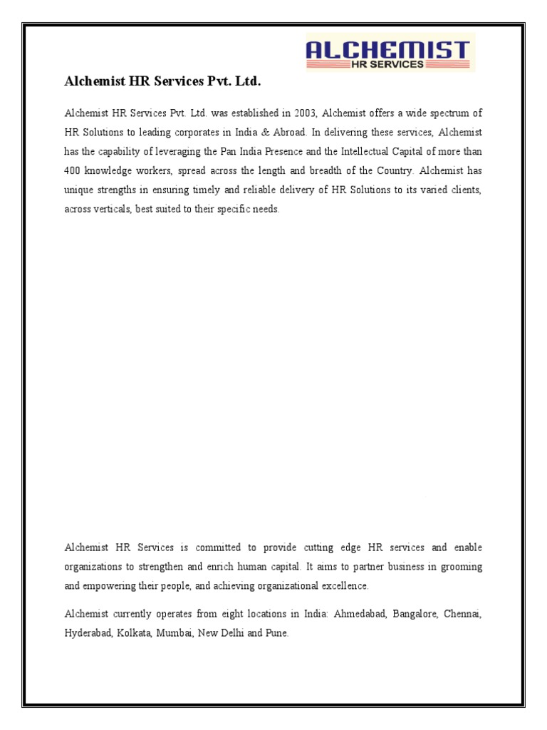 Alchemist HR Services Pvt. LTD | PDF | Marketing | Customer