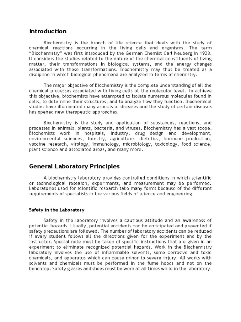 Biochemistry Lab Safety Guidelines | PDF | Chemistry | Biochemistry