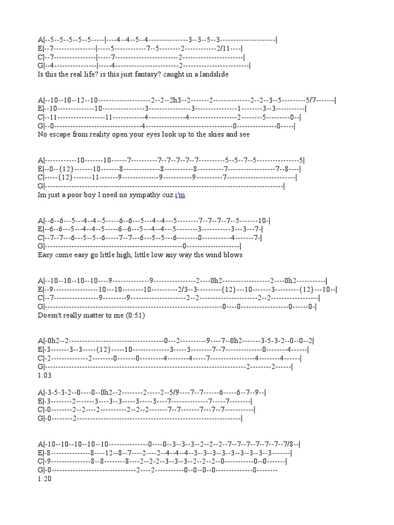 Bohemian Rhapsody Queen Fingerpicking 2 | PDF