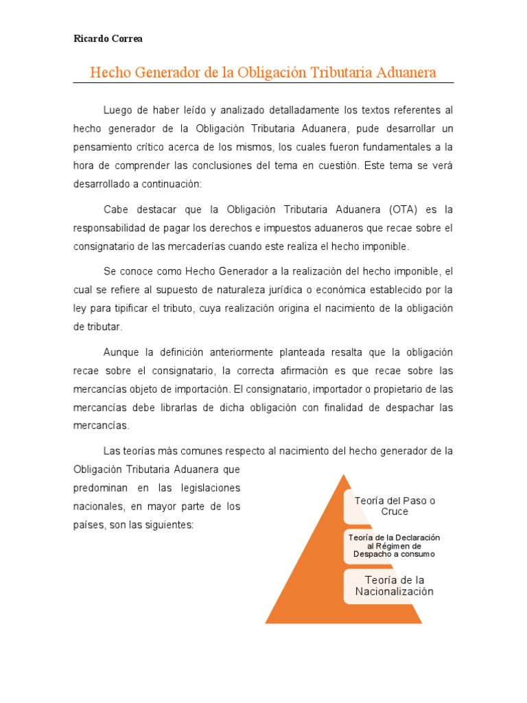 Hecho Generador de La Obligación Tributaria Aduanera - Ricardo Correa ...