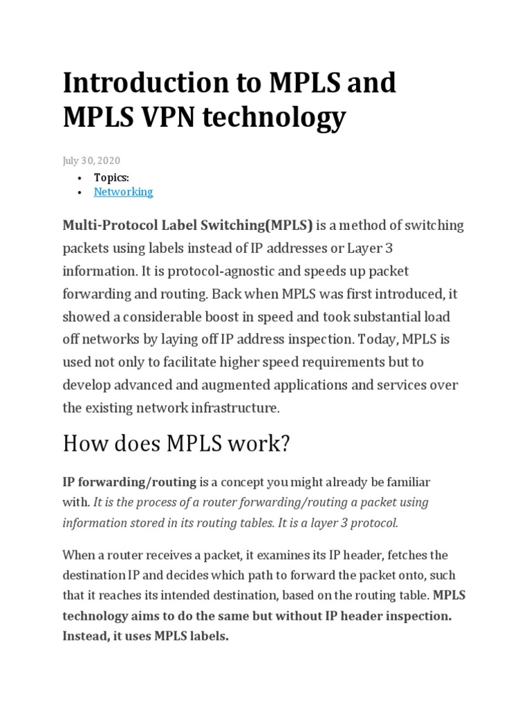 Introduction To MPLS and MPLS VPN Technology: How Does MPLS Work? | PDF | Networking ...
