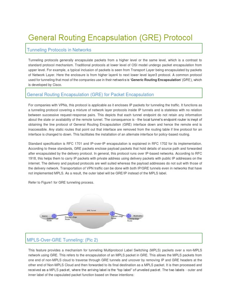 General Routing Encapsulation (GRE) Protocol 1 | PDF | Networking | Multiprotocol Label Switching