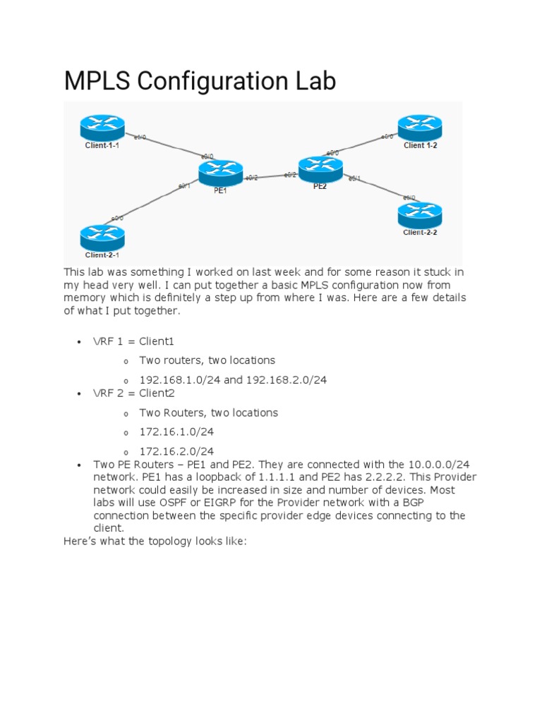 Mpls Lab 1 | PDF | Networking | Multiprotocol Label Switching