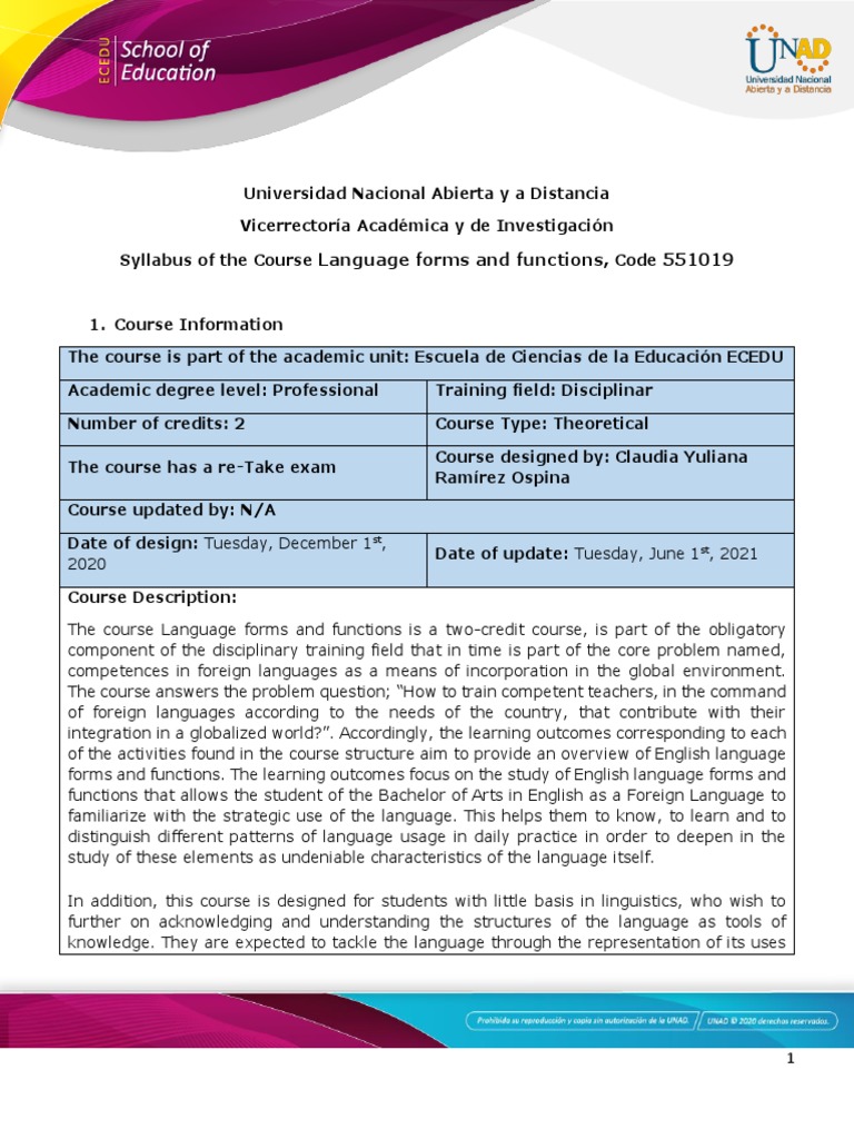 Language Forms and Functions Course Syllabus | PDF | Linguistics ...