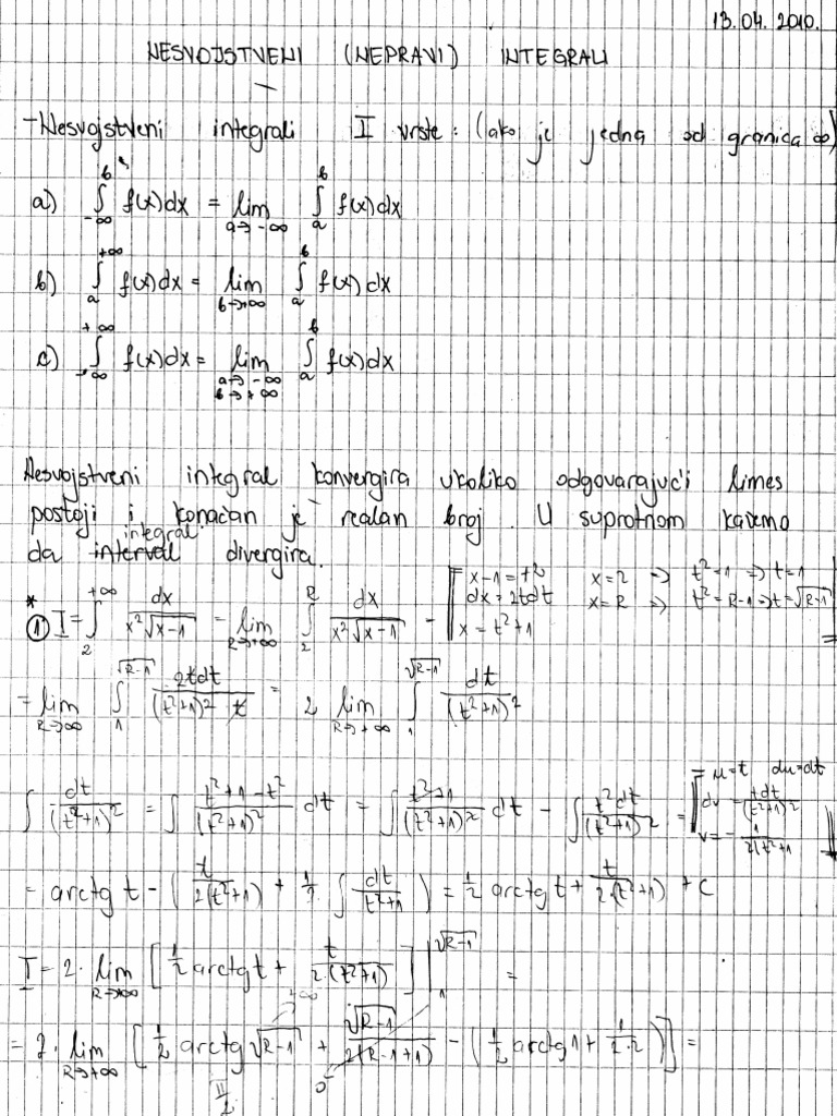 Nesvojstveni (Nepravi) Integrali (Zadaci I Rijesenja) | PDF