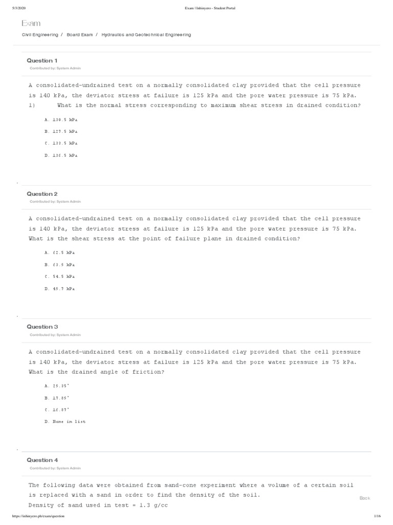 Exam - Inhinyero - Student Portal - Hydro Geo | PDF | Buoyancy | Nature