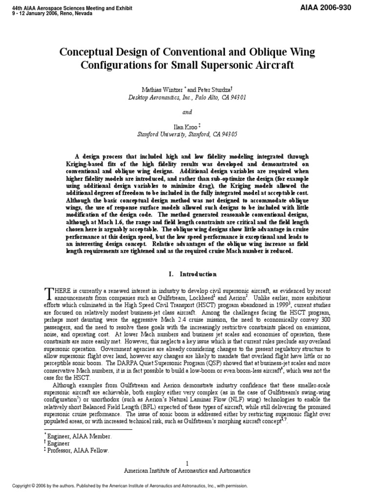 Conceptual Design of Conventional and Oblique Wing Configurations For ...