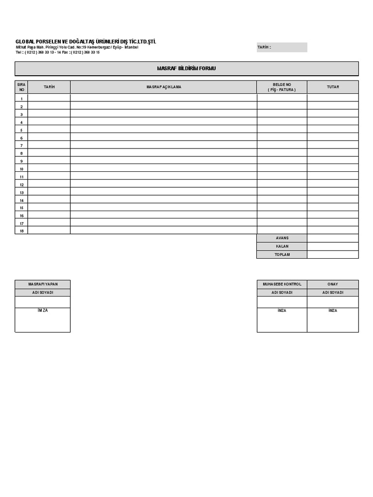 MASRAF BİLDİRİM FORMU | PDF