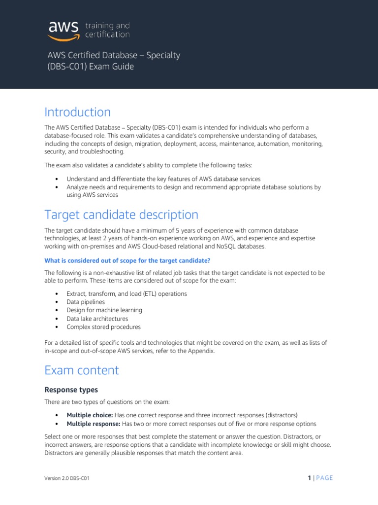 AWS Certified Database - Specialty (DBS-C01) Exam Guide: Response Types ...
