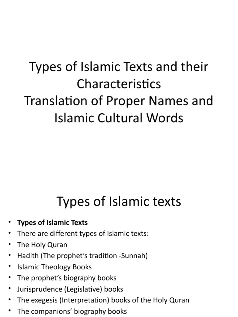 Lecture 1-Types of Islamic Texts and Their Characteristics-Translation ...
