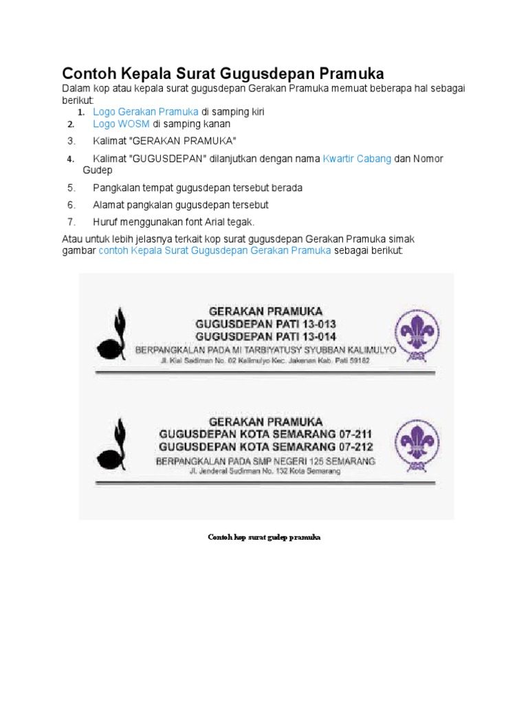 Contoh Kepala Surat Gugus Depan Pramuka | PDF