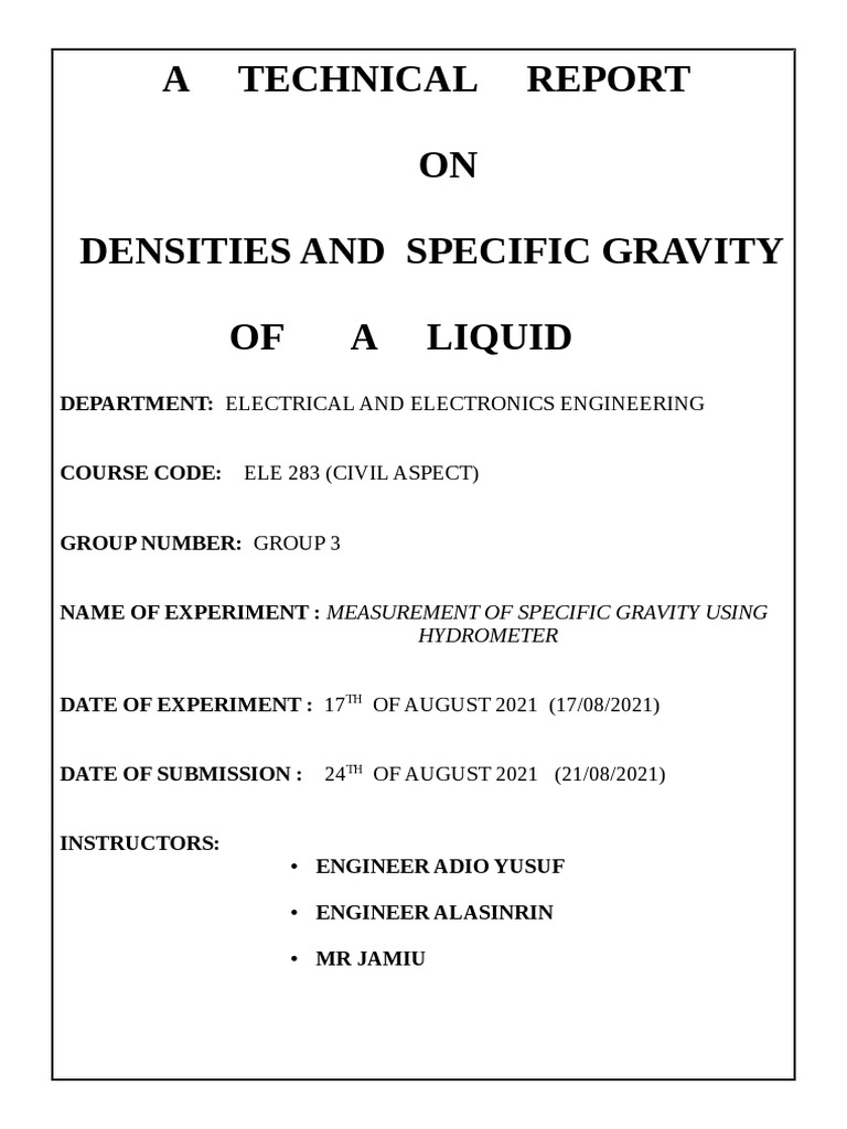 Specific Gravity | PDF | Density | Quantity