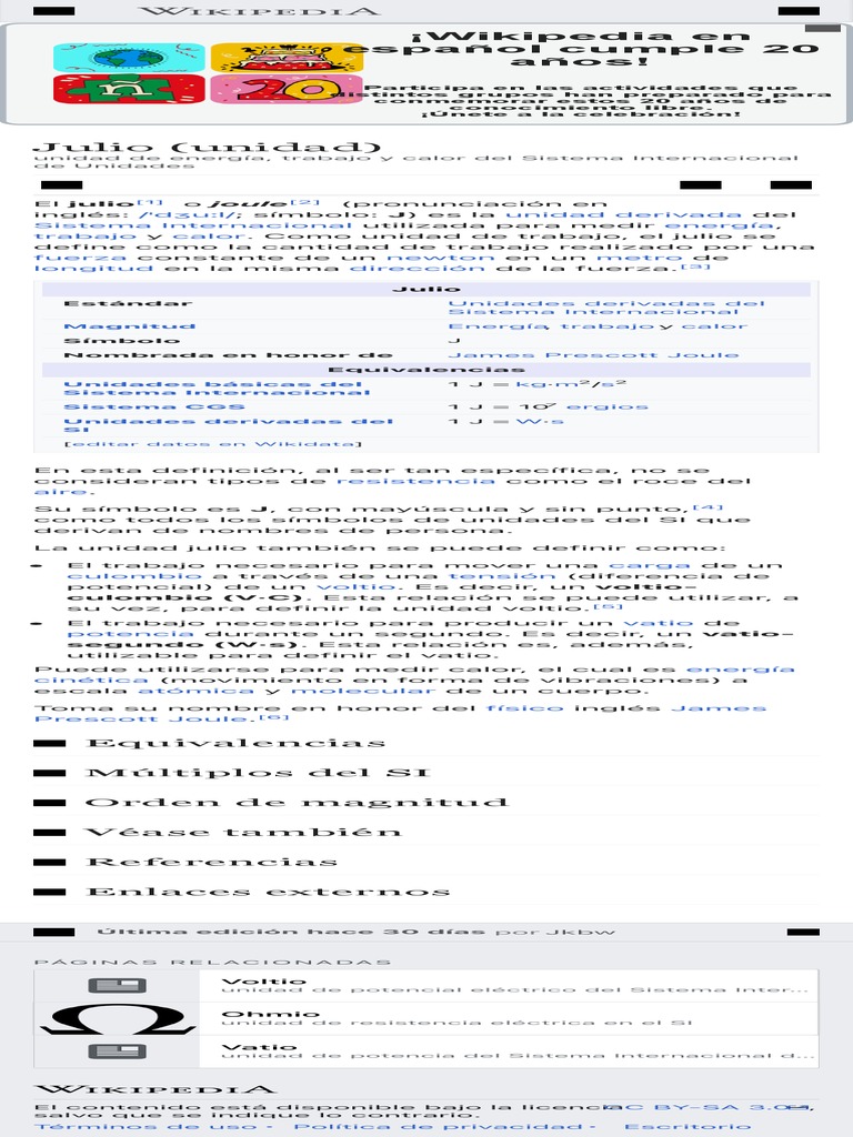 Julio (Unidad) - Wikipedia, La Enciclopedia Libre | PDF | Sistema ...