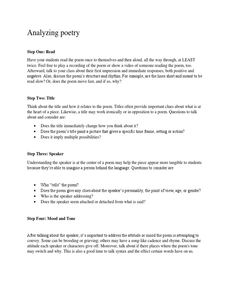 Analyzing Poetry: Step One: Read | PDF | Poetry | Punctuation