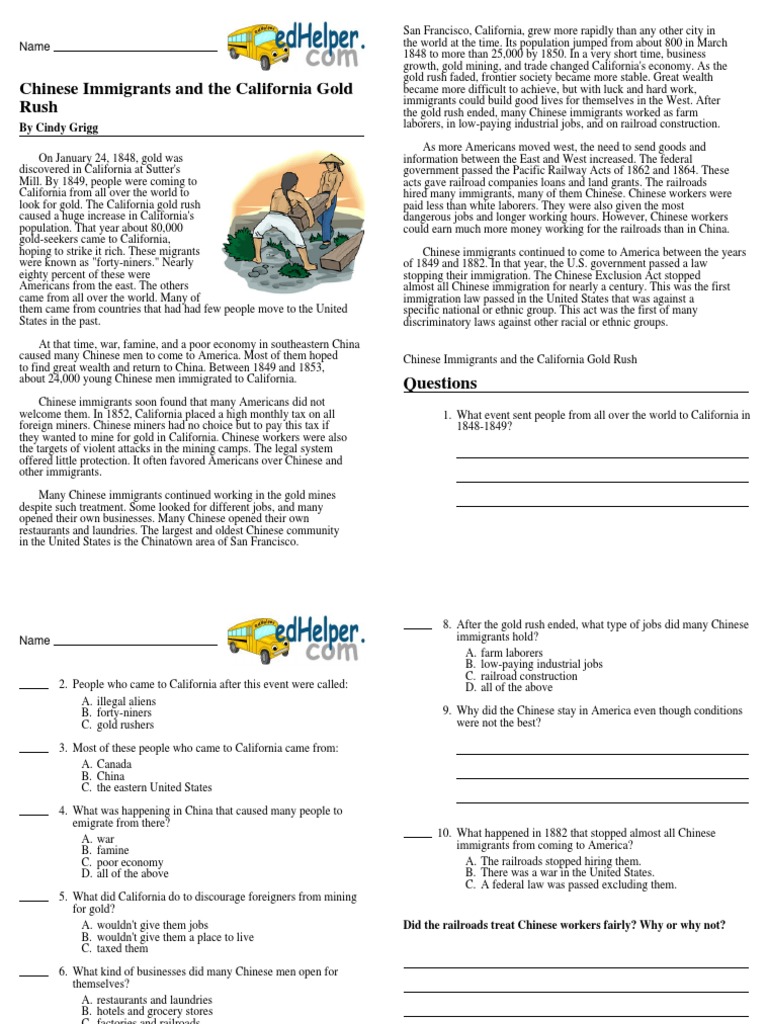 Chinese Immigrants in the Gold Rush | PDF | Immigration | California