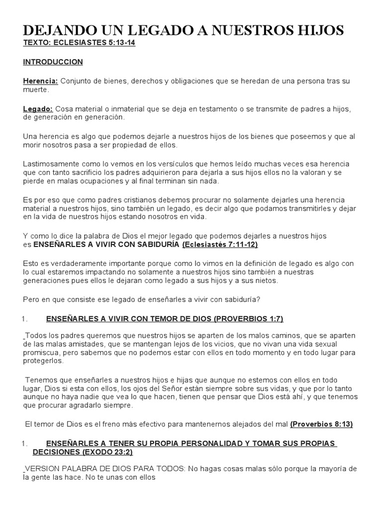 Dejando Un Legado A Nuestros Hijos | PDF | Eclesiastés