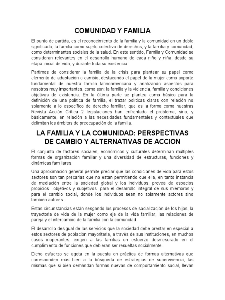 Familia y Comunidad: Desafíos y Cambios | PDF | Familia | Mujer