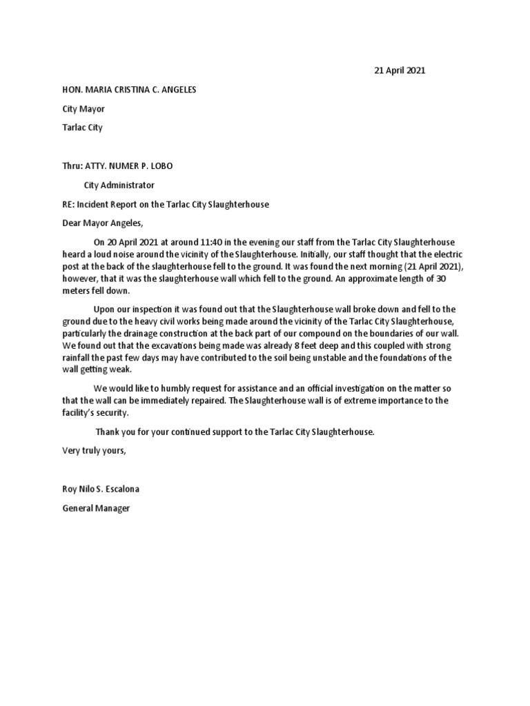 Slaughterhouse Incident Report 21 April 2021 | PDF