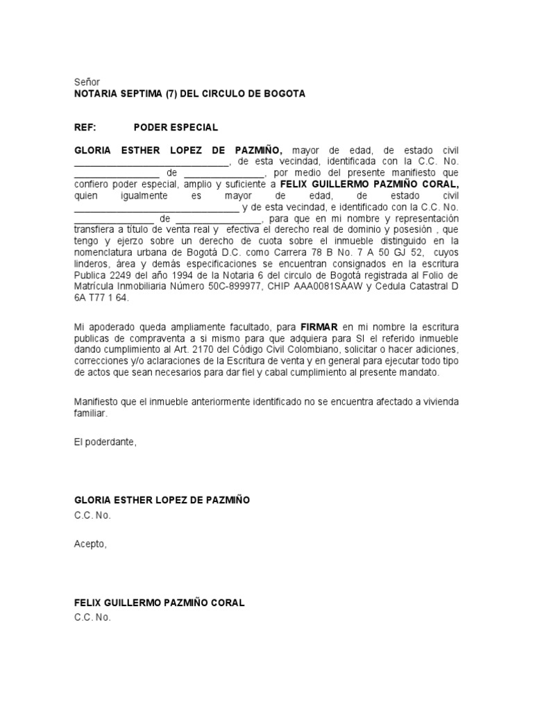 Poder Especial para VENTA AL MISMO APODERADO | PDF | Derecho privado ...