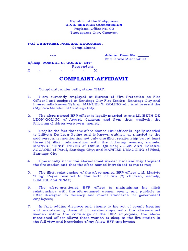 Admin Complaint CSC | PDF | Affidavit | Common Law