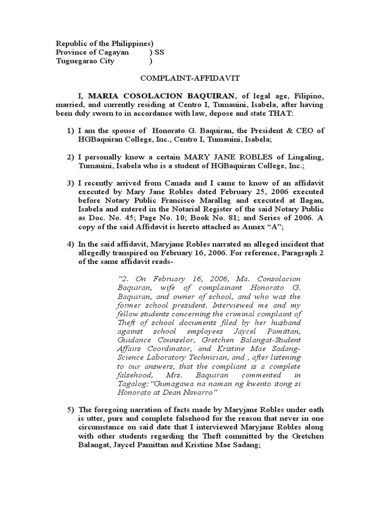 College President Files Perjury Complaint | PDF | Affidavit | Perjury