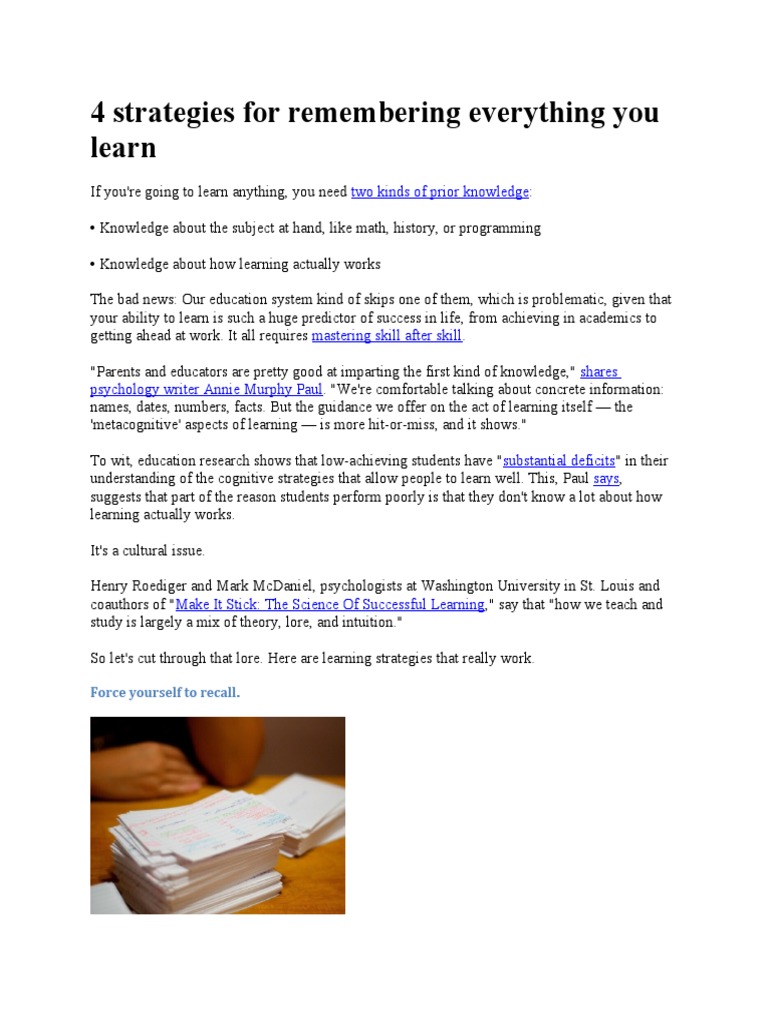 Effective Strategies for Memorization | PDF | Learning | Psychology