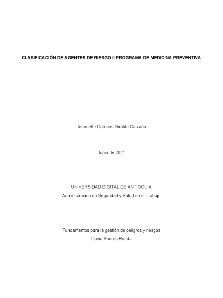 Clasificación de Agentes de Riesgo II | PDF | Seguridad y salud ...