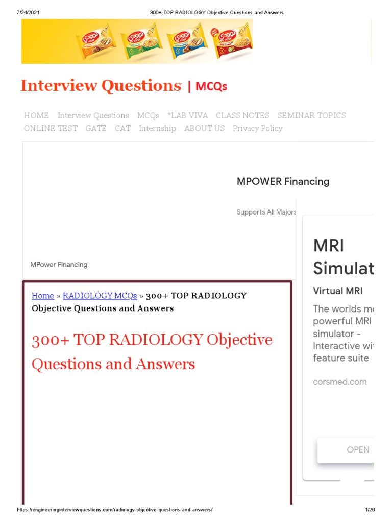 300+ TOP RADIOLOGY Objective Questions and Answers | PDF | Radiology ...