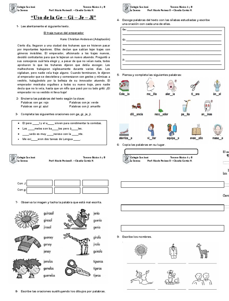 Actividades de ortografía: ge, gi, je, ji | PDF | Artes del Lenguaje y ...