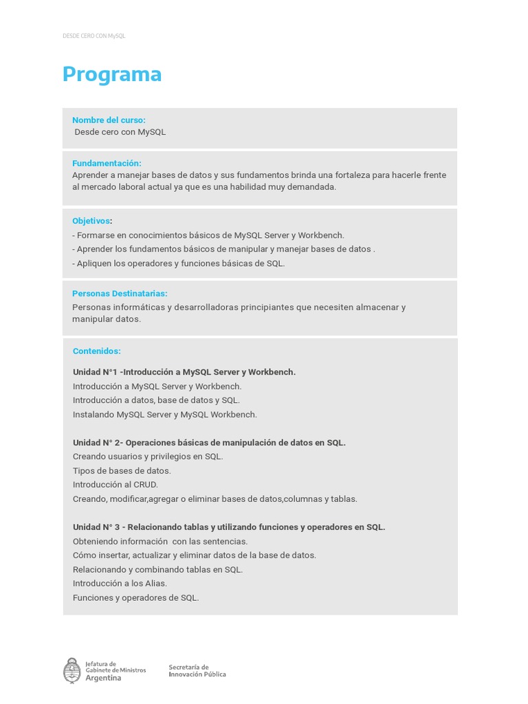 Programa - Desde Cero Con MySQL | PDF