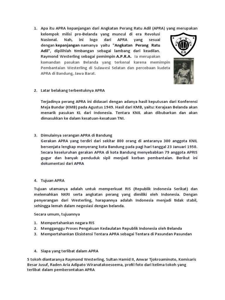Tujuan dan Tokoh Pemberontakan APRA | PDF | Perjalanan