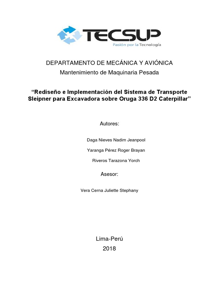Rediseño e Implementación Del Sistema de Transporte Sleipner para Excavadora Sobre Oruga 336 D2 ...