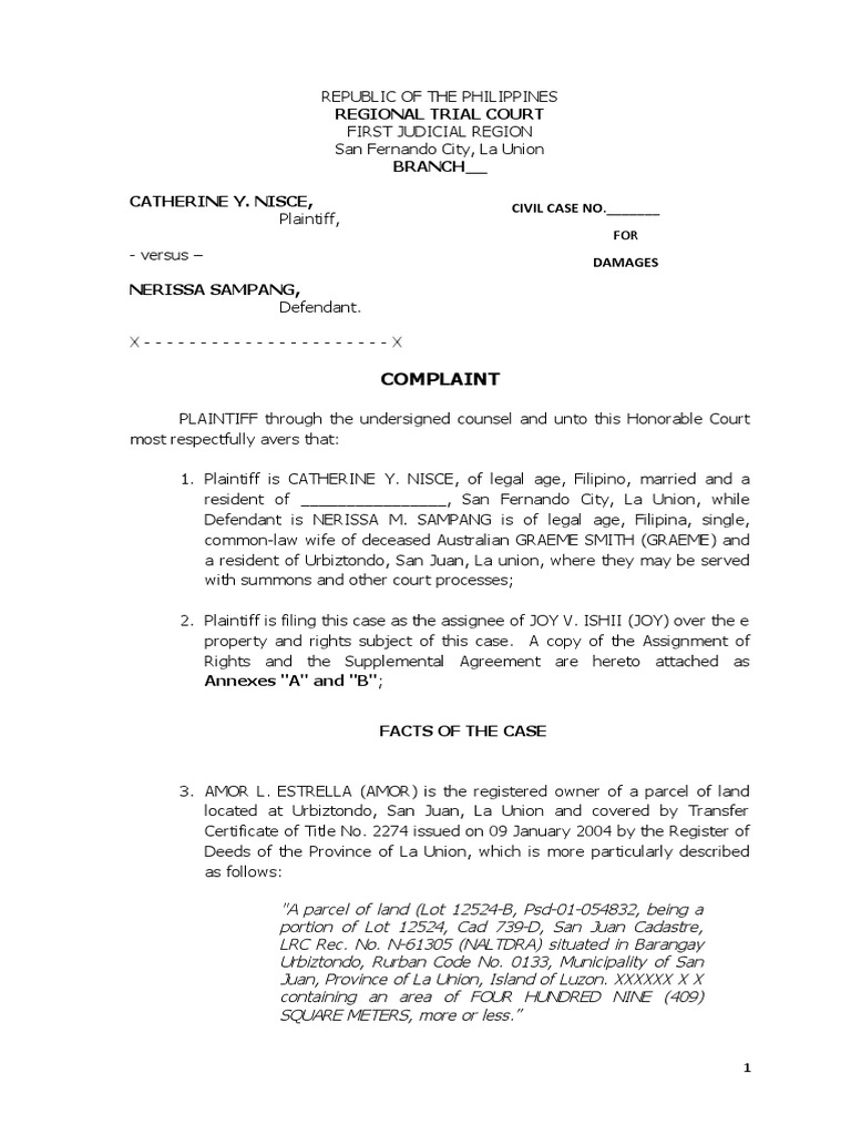 Regional Trial Court Branch - Catherine Y. Nisce,: Complaint | PDF | Injunction | Lawsuit