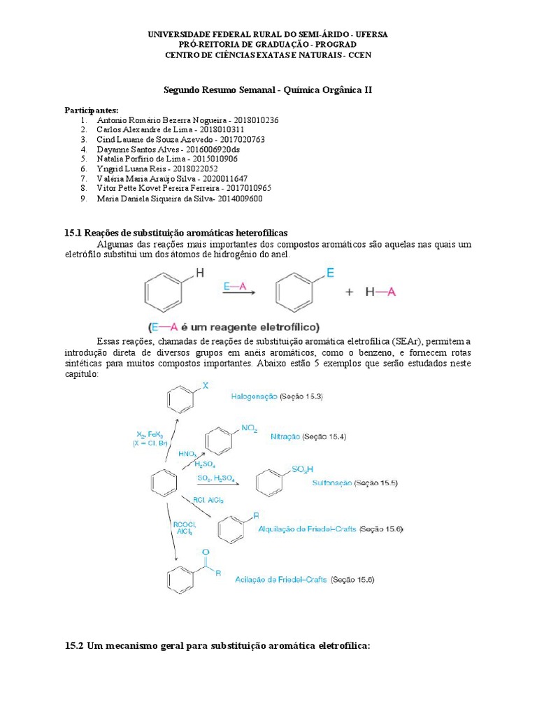Segundo - Resumo Semanal - Química Orgânica II Cap 15 | PDF | Aromaticidade | Benzeno