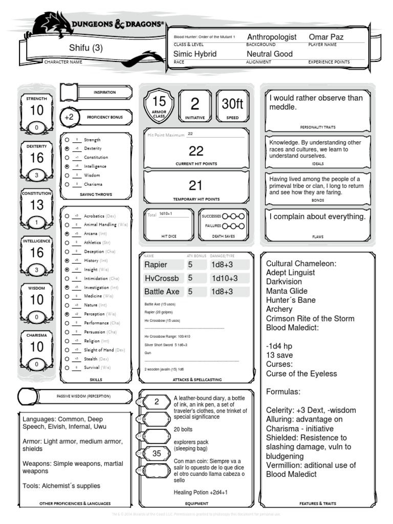 Character Sheet DND | PDF | Role Playing Games