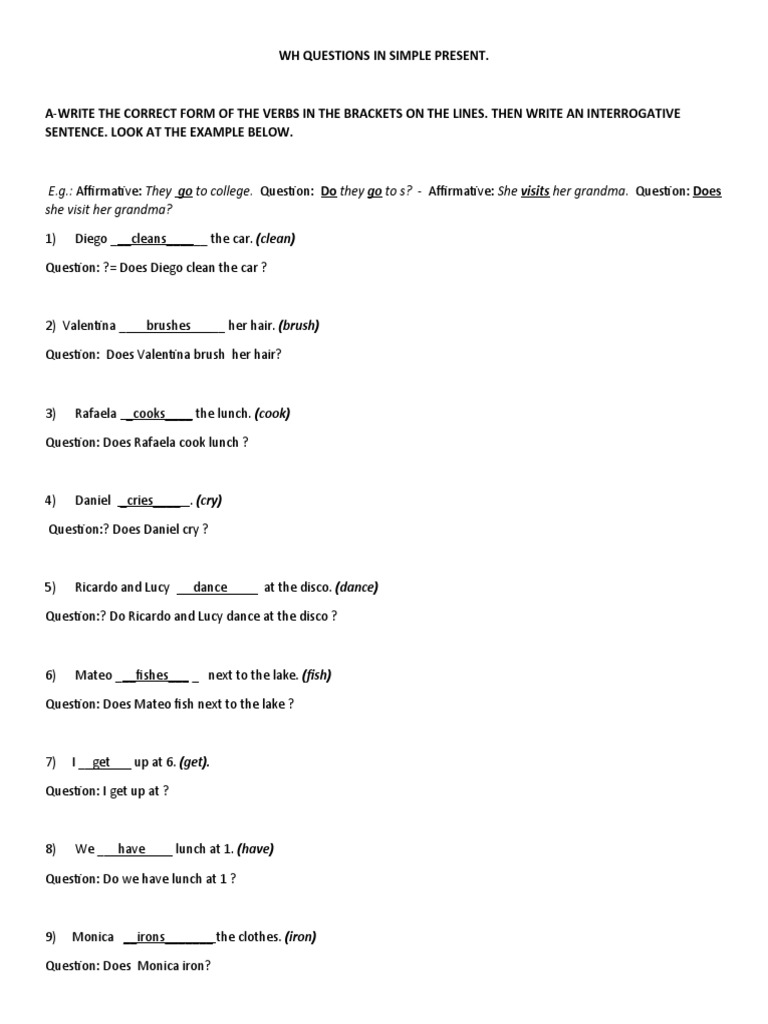WH Questions in Simple Present Tense | PDF | Question | Grammar