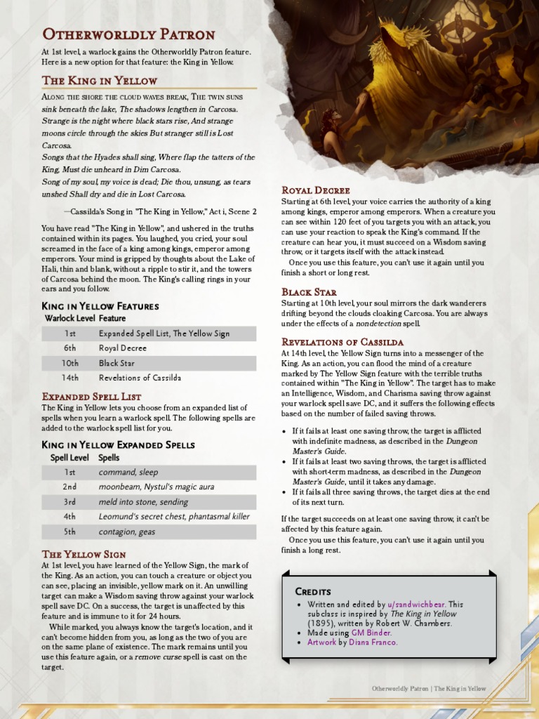 D&D, The King in Yellow Patron | PDF | The King In Yellow