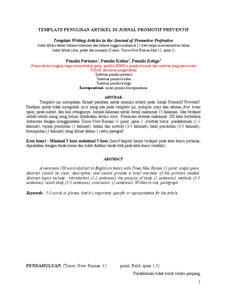 Panduan Penulisan Jurnal Promotif Preventif | PDF