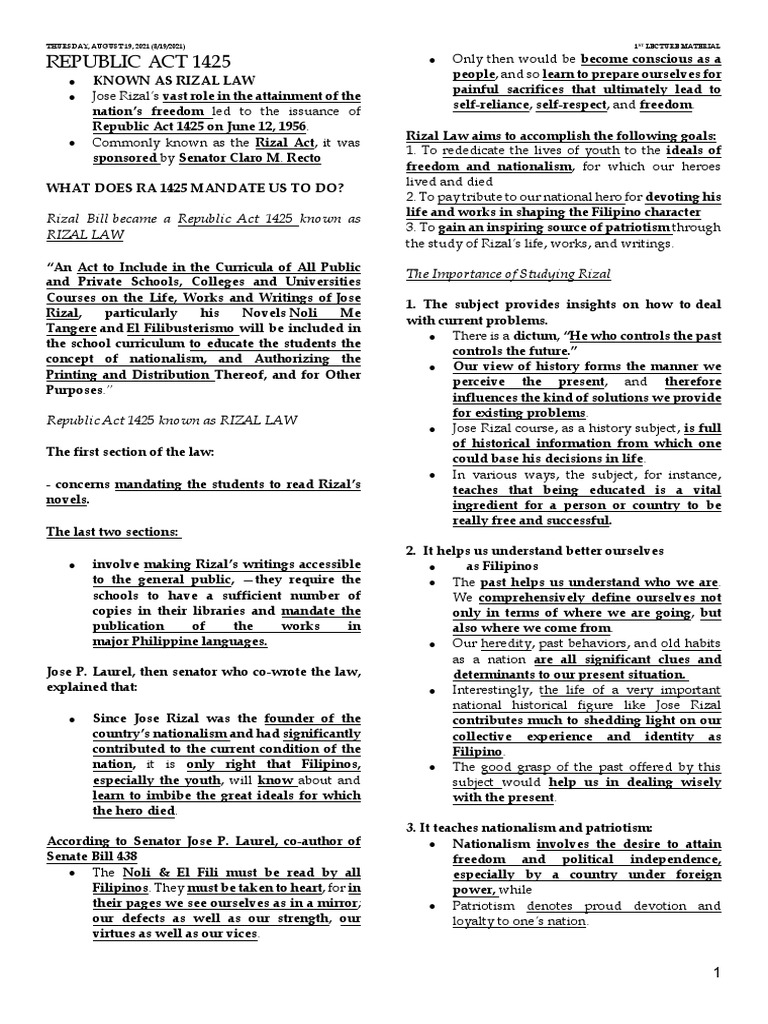 Republic Act 1425 (G-Rizal) | PDF