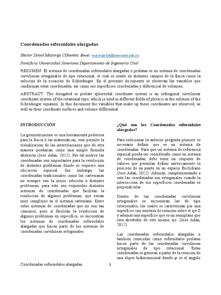 Coordenadas Esferoidales Prolatas | PDF | Sistema coordinado | Rotación