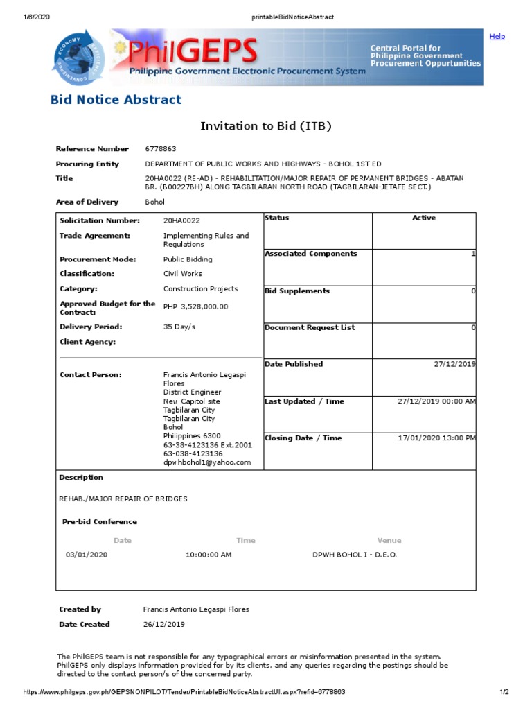 Rehabilitation Major Repair of Permanent Bridges - Abatan Br. | PDF