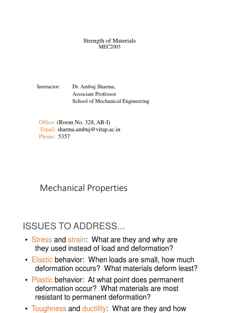 Lect7 Mechanical Properties | PDF | Deformation (Engineering) | Plasticity (Physics)