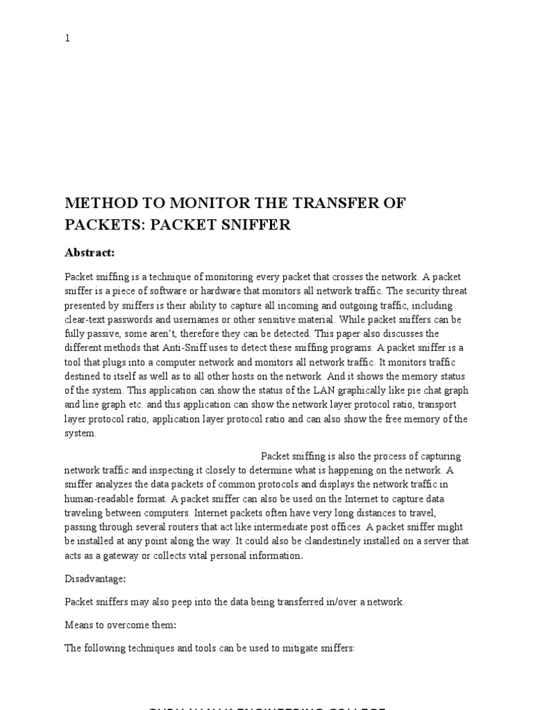 Method To Monitor The Transfer of Packets: Packet Sniffer: Abstract | PDF | Network Packet ...